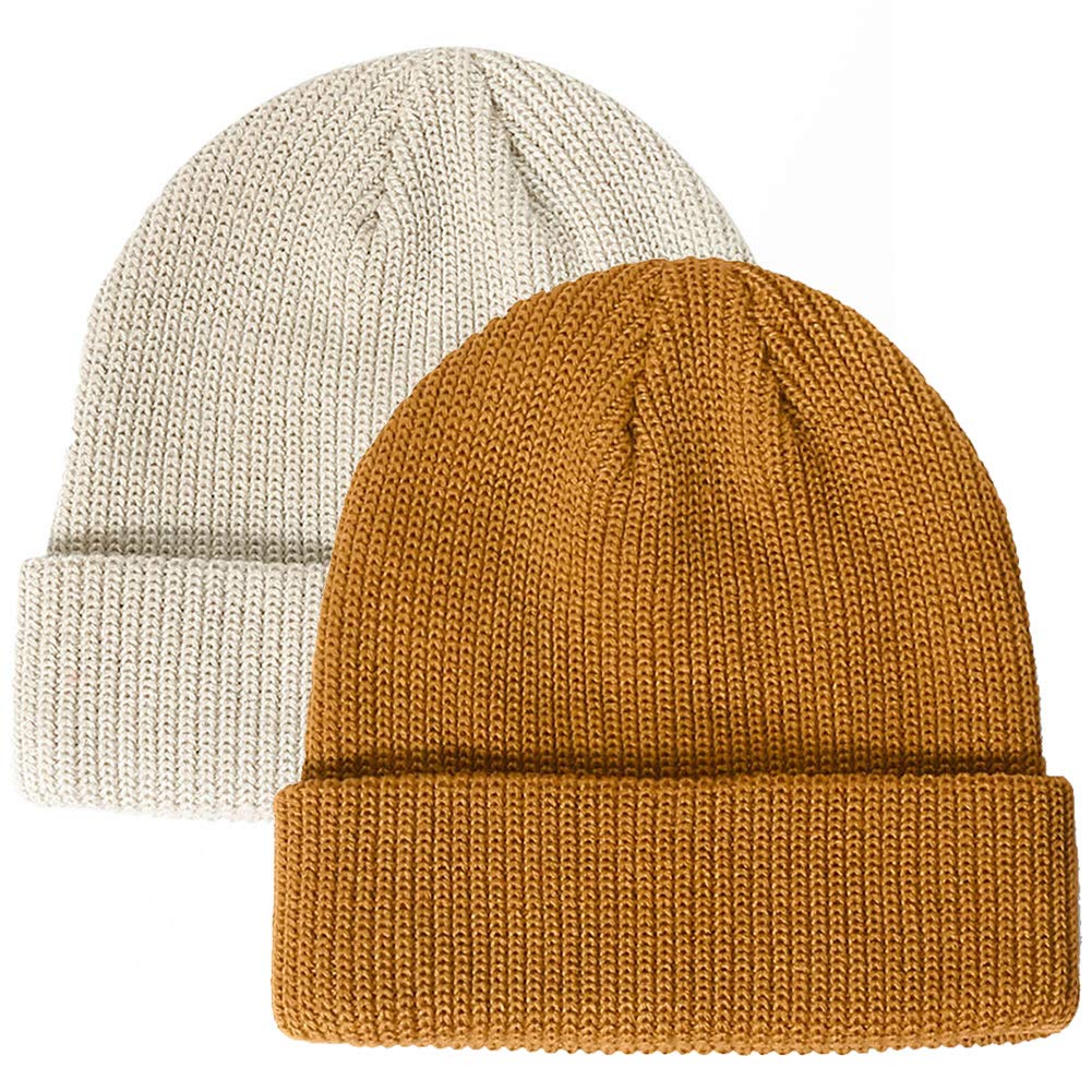 Paladoo Warm Daily Slouchy Beanie Hat Knit Cap for Men and Women (2pack Camel/Grey Apricot)