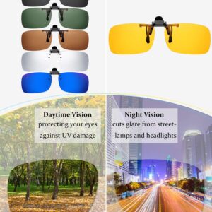 Frienda 6 Pieces Clip-on Plastic Sunglasses Lenses Flip Up Rectangle Sunglasses Glasses Lens with 6 Pieces Transparent Box