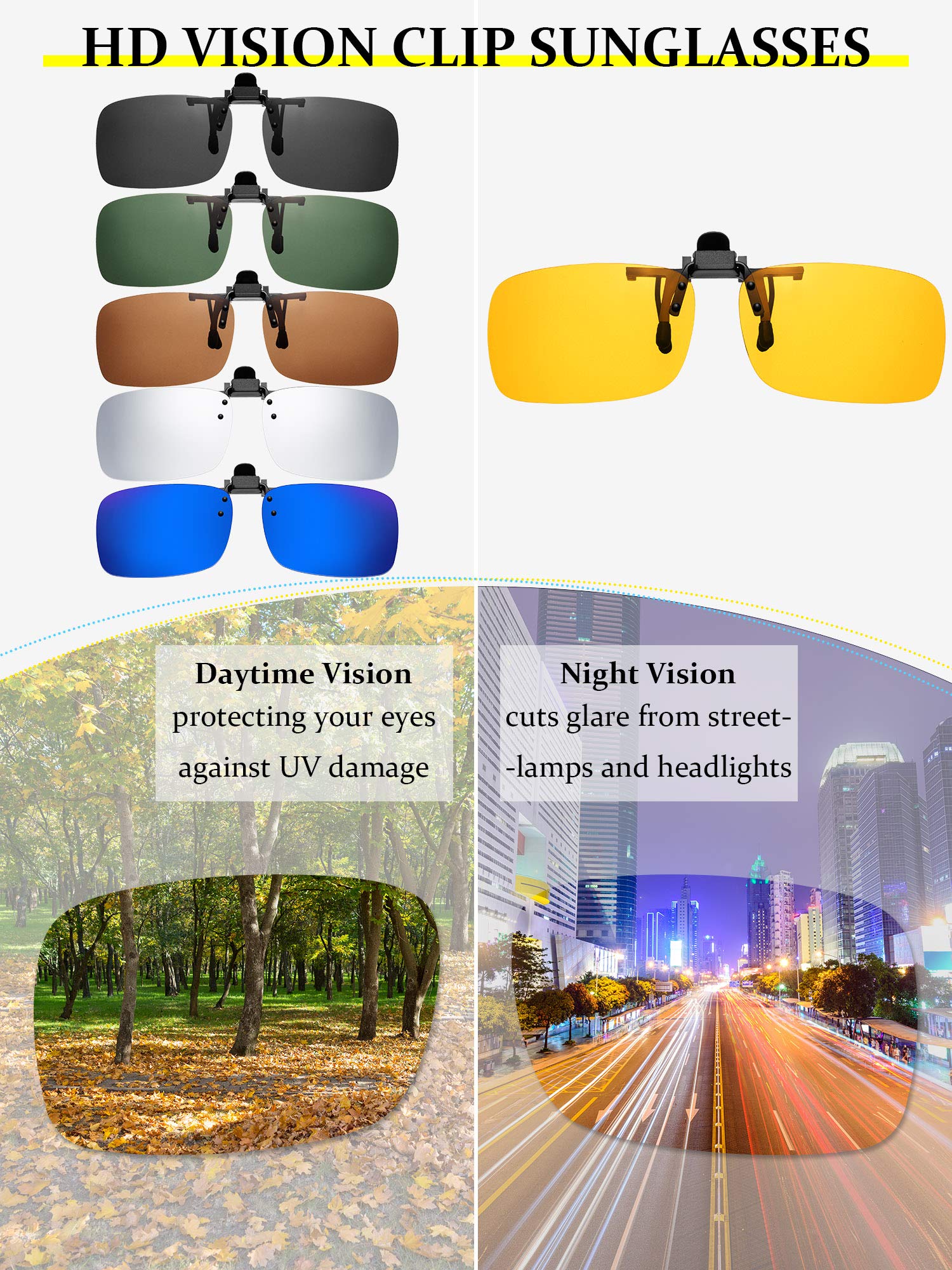 Frienda 6 Pieces Clip-on Plastic Sunglasses Lenses Flip Up Rectangle Sunglasses Glasses Lens with 6 Pieces Transparent Box