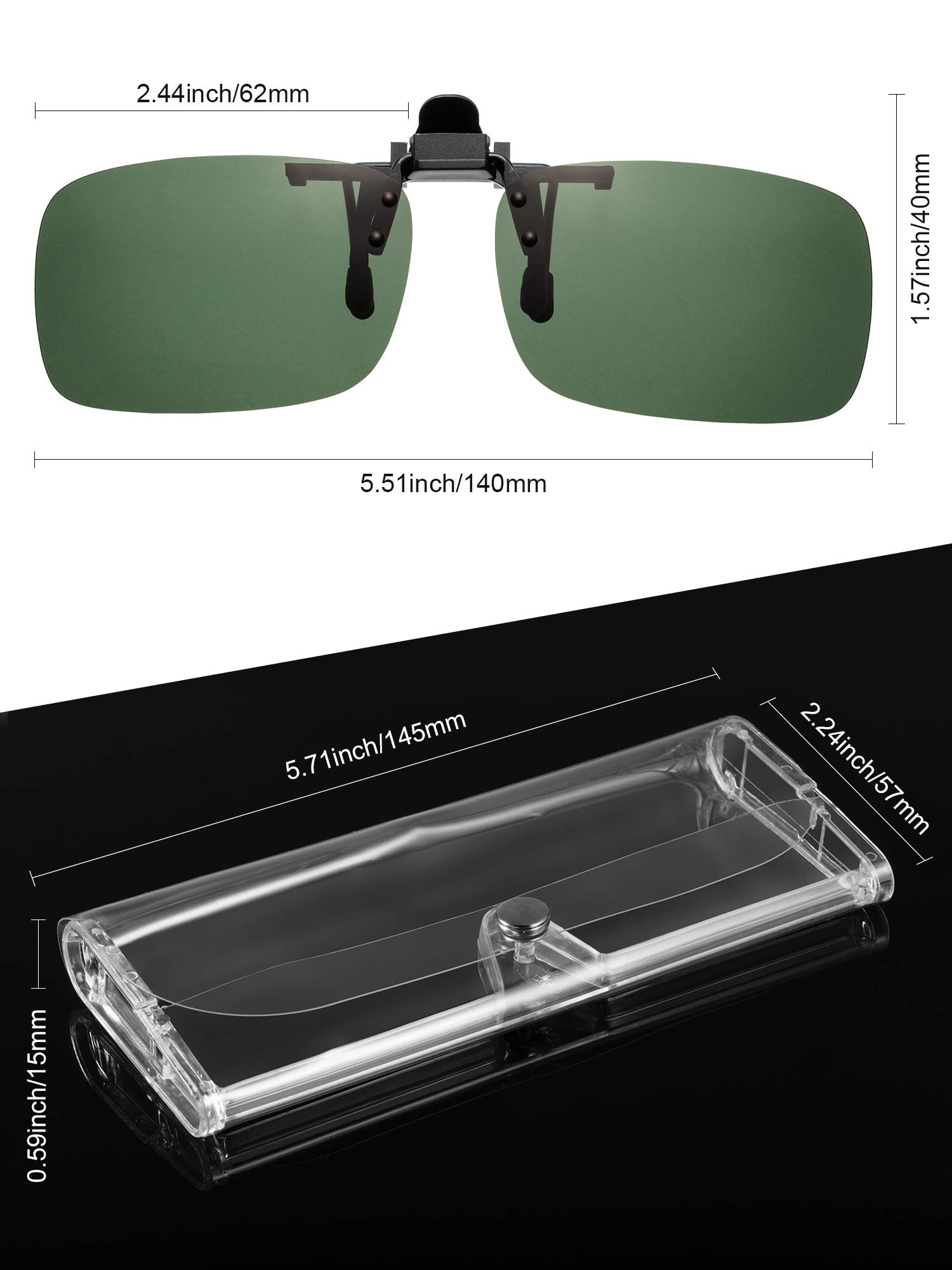 Frienda 6 Pieces Clip-on Plastic Sunglasses Lenses Flip Up Rectangle Sunglasses Glasses Lens with 6 Pieces Transparent Box