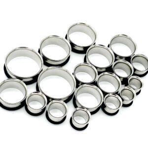 HEKEUOR 00G 7/16” 1/2” 9/16” 5/8” 11/16” 13/16” 7/8” 1” Ear Gauge Stretching Kit Stainless Steel Tapers and Plugs Set