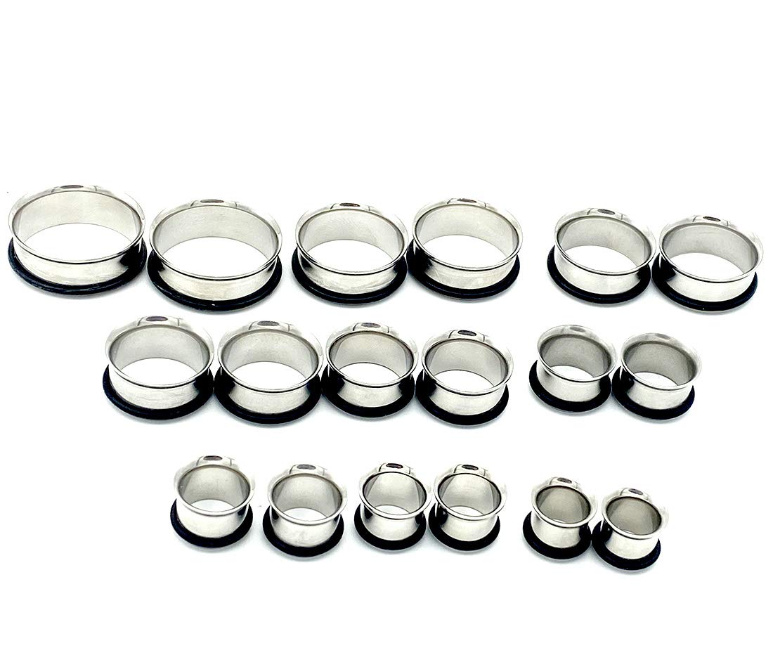 HEKEUOR 00G 7/16” 1/2” 9/16” 5/8” 11/16” 13/16” 7/8” 1” Ear Gauge Stretching Kit Stainless Steel Tapers and Plugs Set