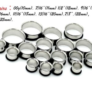 HEKEUOR 00G 7/16” 1/2” 9/16” 5/8” 11/16” 13/16” 7/8” 1” Ear Gauge Stretching Kit Stainless Steel Tapers and Plugs Set