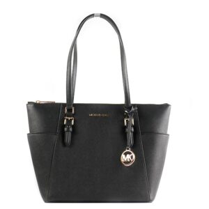 Michael Kors Charlotte Saffiano Leather Large Top Zip Tote - Black