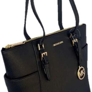 Michael Kors Charlotte Saffiano Leather Large Top Zip Tote - Black