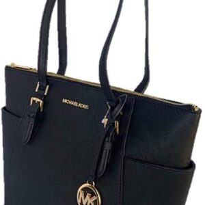 Michael Kors Charlotte Saffiano Leather Large Top Zip Tote - Black