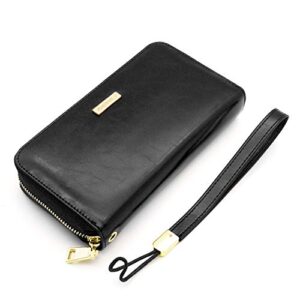 ANDOILT Genuine Leather Wallet for Women Men RFID Blocking Credit Card Holder Zipper Purse Cell Phone Handbag Huge Storage Capacity Black&Gold Chain