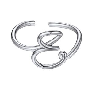 chicsilver a-z initial letter rings for women, 925 sterling silver adjustable personalized alphabet ring(e)