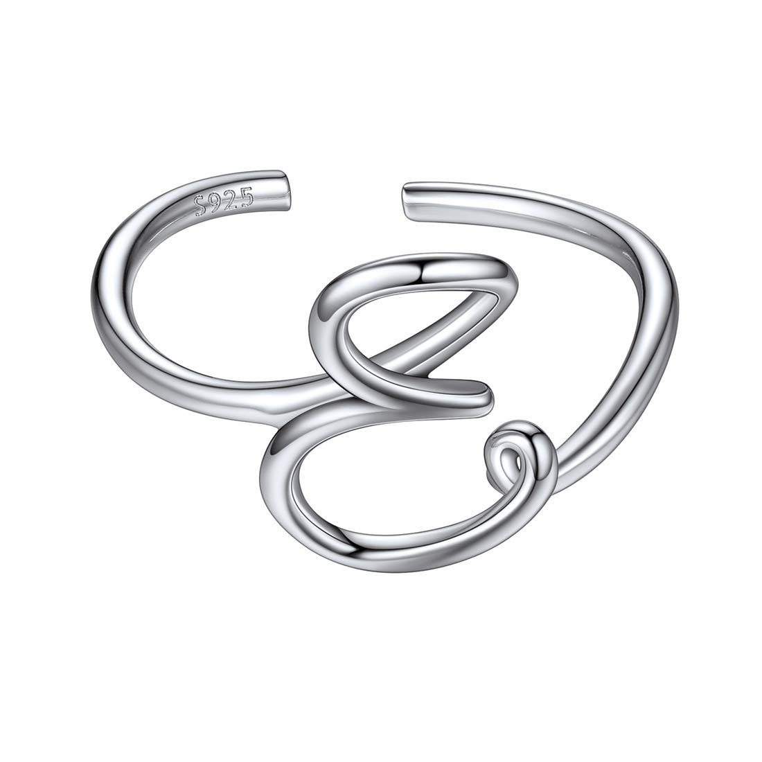 ChicSilver A-Z Initial Letter Rings for Women, 925 Sterling Silver Adjustable Personalized Alphabet Ring(E)