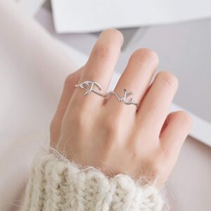 ChicSilver A-Z Initial Letter Rings for Women, 925 Sterling Silver Adjustable Personalized Alphabet Ring(E)