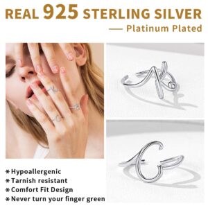 ChicSilver A-Z Initial Letter Rings for Women, 925 Sterling Silver Adjustable Personalized Alphabet Ring(E)