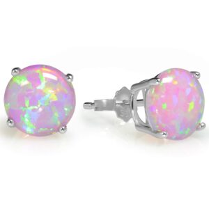 MUIBLU Sterling Silver 6mm Created Opal Stud Earrings 3 Pack Set, Hypoallergenic Fashion Jewelry