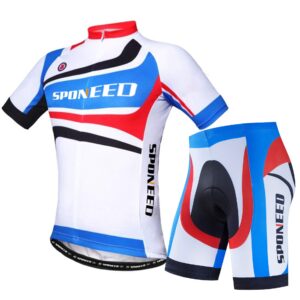 sponeed men cycle jersey with pockets cushioned short padded road bike mountain bicycle shirt wear us s red blue