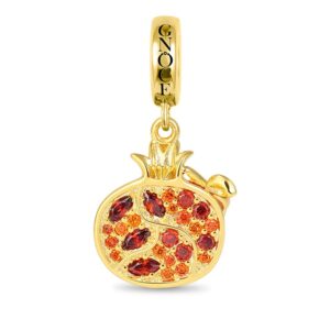 gnoce snake peach strawberry dragon apple charm pendant 925 sterling silver forbidden fruit dangle charm with cubic zirconia fit for bracelet/necklace jewelry gift for halloween (gold pomegranate)