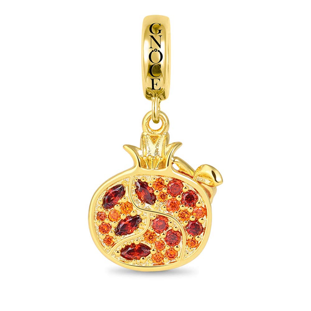 GNOCE Snake Peach Strawberry Dragon Apple Charm Pendant 925 Sterling Silver Forbidden Fruit Dangle Charm with Cubic Zirconia fit for Bracelet/Necklace Jewelry Gift for Halloween (Gold Pomegranate)