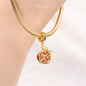 GNOCE Snake Peach Strawberry Dragon Apple Charm Pendant 925 Sterling Silver Forbidden Fruit Dangle Charm with Cubic Zirconia fit for Bracelet/Necklace Jewelry Gift for Halloween (Gold Pomegranate)