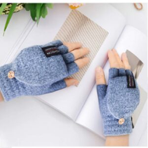 Womens Winter Gloves, 2 Pack Warm Knitted Convertible Fingerless Gloves for Women Gifts with Mittens Cover Cap,Dark-Gray&Light-Blue