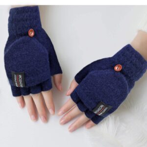 Womens Winter Gloves, 2 Pack Warm Knitted Convertible Fingerless Gloves for Women Gifts with Mittens Cover Cap,Dark-Gray&Light-Blue