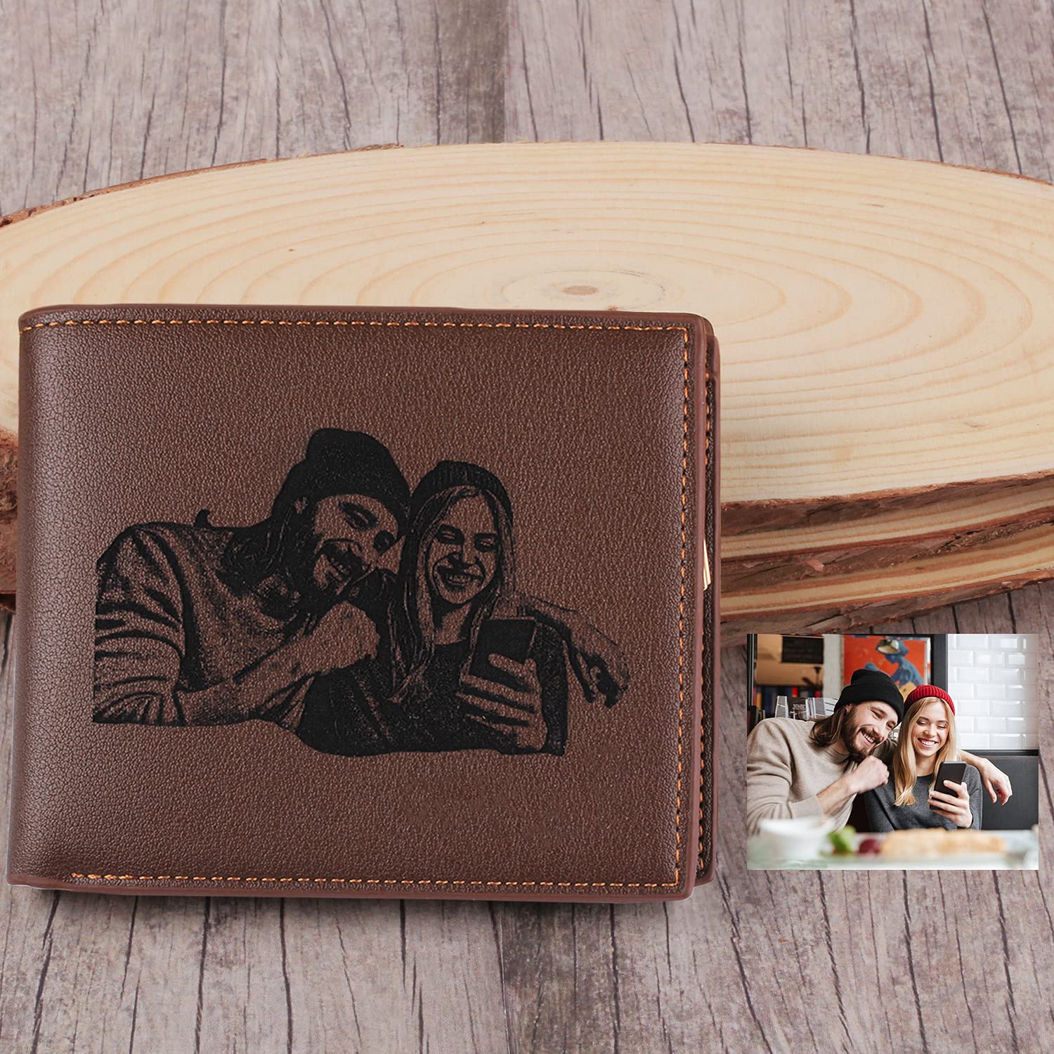 awofer Custom Photo Wallet, Personalized Engraved Wallet Gifts for Men, Husband Wallet from Wife, Custom Daddy Gifts, Engraved Wallet Birthday,Anniversary,Christmas Gifts