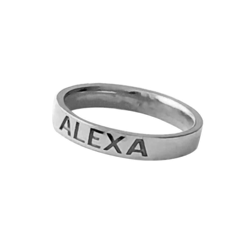 Elefezar Personalized Name Ring Customized Engravable Band Rings (Silver)