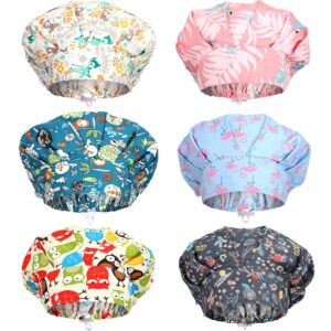 satinior 6 pieces caps with buttons elastic bouffant turban, nursing surgical cap printed scrub working hats with sweatband unisex tie back hats hair covers