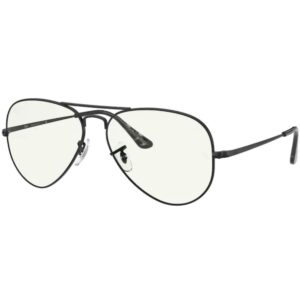 ray-ban rb3689 aviator metal ii glasses, black/clear blue light filtering, 62 mm