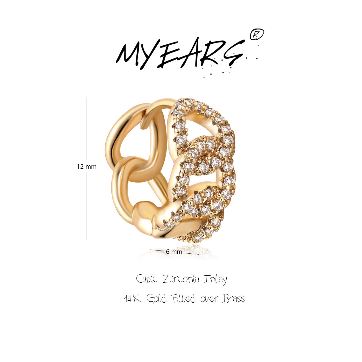 MYEARS Women Chain Link Earrings Gold Huggie Chunky Hoop Diamond Cubic Zirconia 14K Gold Filled Small Simple Handmade Hypoallergenic Everyday Jewelry