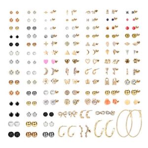 lolias 93 pairs assorted multiple earrings set for women cute simple faux pearl hoop bar moon star cz stud earring jewelry,gold tone