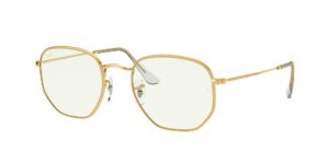 ray-ban rb3548 hexagonal glasses, legend gold/clear blue light filtering, 48 mm