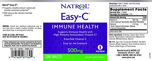 Natrol Easy-C Immune Health, Dietary Supplement, Supports Immune Health with High-Potency Antioxidant Vitamin C, Tablets, 500 mg, 120 Count