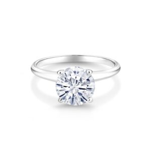 14k white gold forever brilliant moissanite from charles & colvard solitaire engagement ring for women (1.90 cttw, round 8mm, available in size 5, 6, 7, 8, 9)