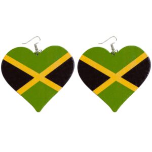 large wooden jamaica heart-shaped flag dangle earrings for women