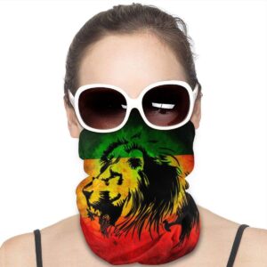 African Flag The Lion of Judah Rasta Rastafari Jamaica Versatile Multifunction Headwear Neck Gaiter Balaclava Helmet Liner Riding Face Cover for Kids Women Men Outdoors UV Protection