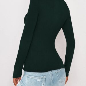 Women Long Sleeve Tops Scoop Neck Low Cut Slim Fitted Henley Shirt Sexy Basic Tee Shirts Tops Blackish Green