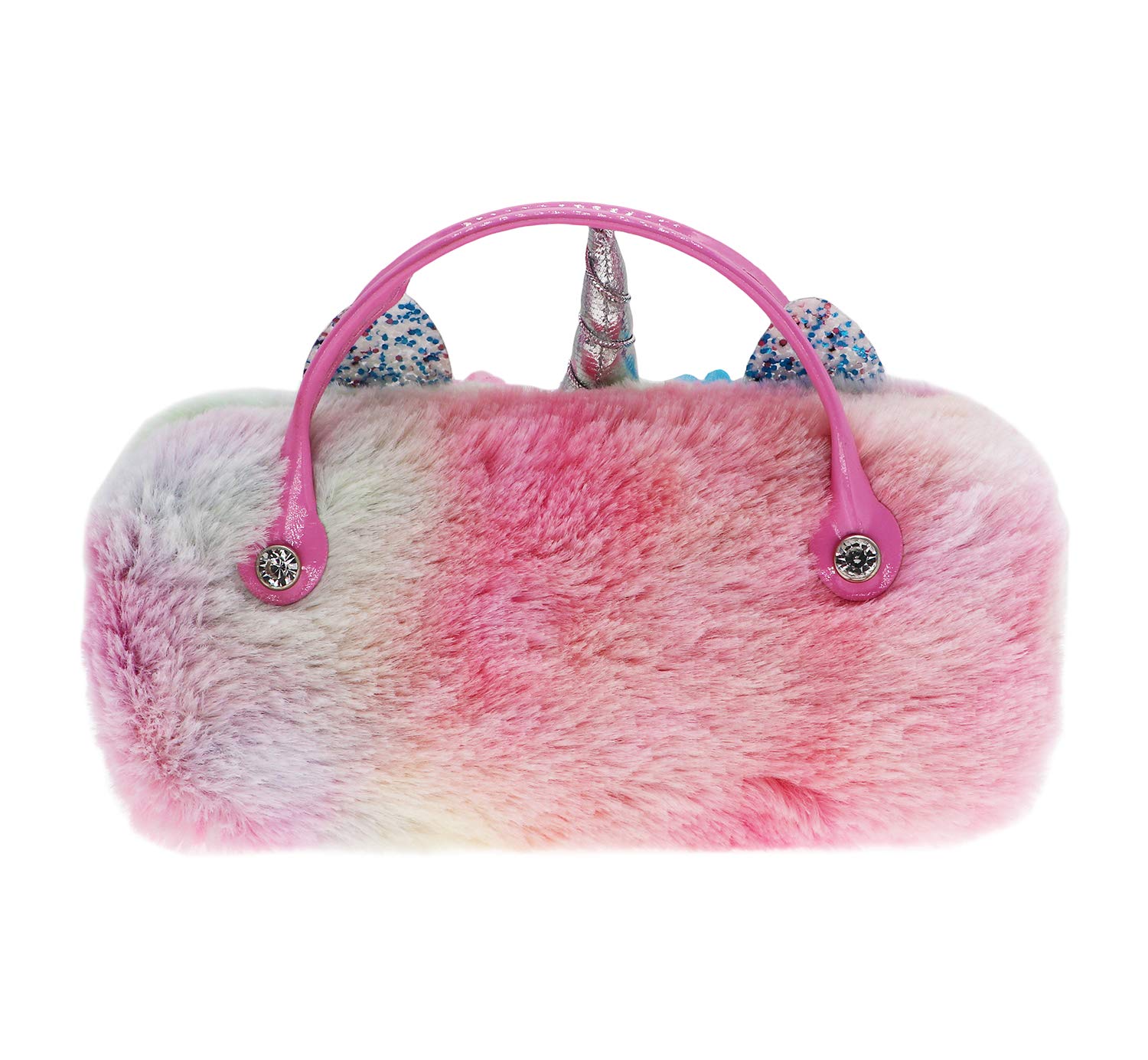 Kids Girls Boys Fluffy Faux Fur Unicorn Eyeglass Case Plush Eyewear Glasses Case Hard Shell with Handle