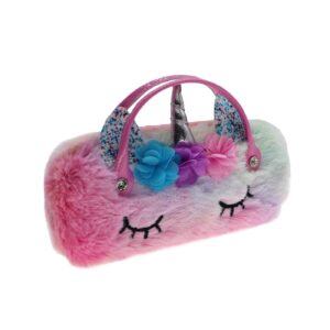 Kids Girls Boys Fluffy Faux Fur Unicorn Eyeglass Case Plush Eyewear Glasses Case Hard Shell with Handle