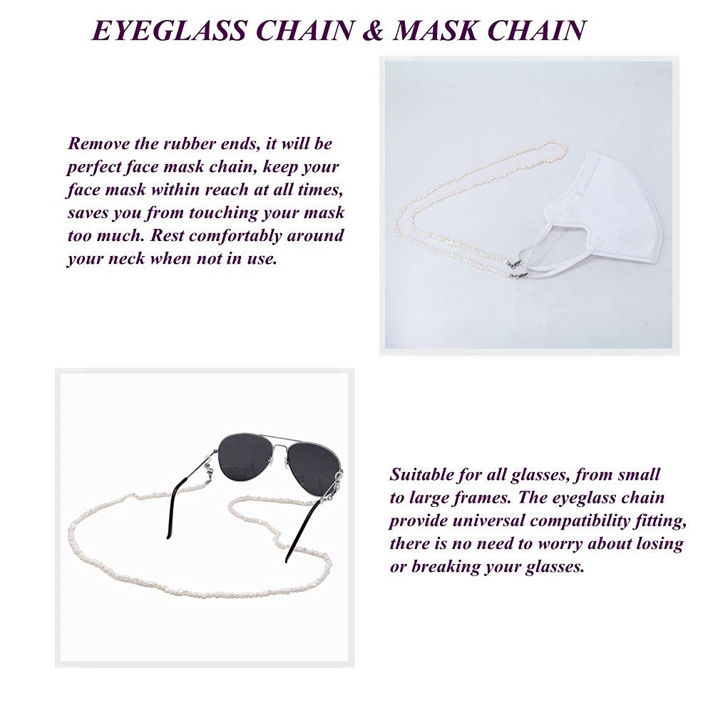 KAI Top Mask Lanyard Chain Face Mask Holder Chain Freshwater Pearl Eyeglasses Chain Sunglasses Chain for Women Girls Men