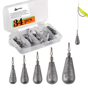 Fishing Weights Drop Shot Sinker Rig Kit 34pcs Trokar with Lead for Bass Fishing with Tackle Box