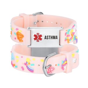 linnalove cartoon medical alert id bracelets parents gift to son, daughter, brother, sister (pre-engraving asthma-sheep)