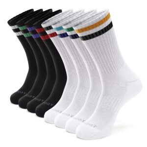 monfoot women's and men's 8 pairs athletic cushion crew socks striped large, multipack