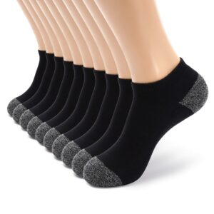 monfoot women's and men's 10 pairs cotton cushion ankle socks black, multipack