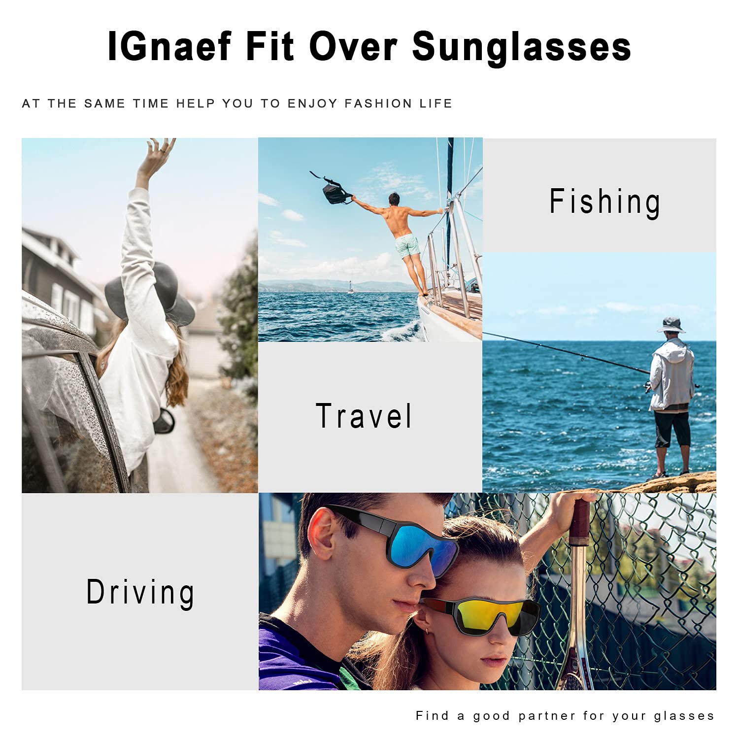 IGnaef Anti-glare Fit Over Glasses for Men Women Polarized UV Protection, Stylish HD Wrap Around Sunglasses for Cycling/Running/Driving/Fishing