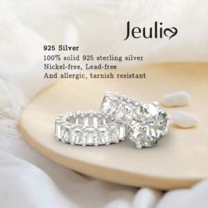 Jeulia Cushion Cut Three Sided Pave Sterling Silver Eternity Ring Cubic Zirconia Art Deco Halo Wedding Engagement Anniversary Rings Set (silver, 7)