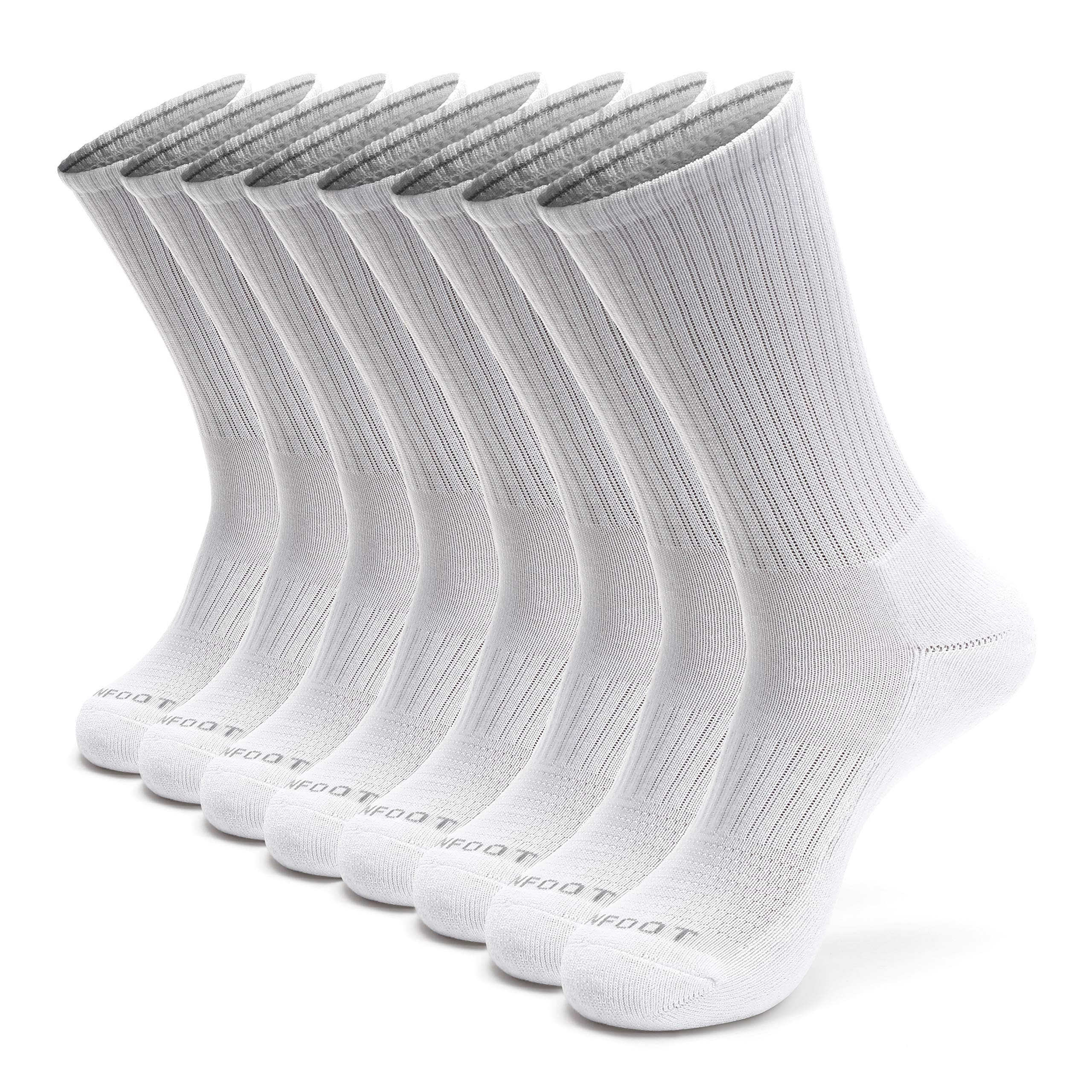 MONFOOT Women's and Men's 8 Pairs Athletic Cushion Crew Socks White Medium, multipack