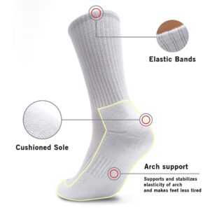 MONFOOT Women's and Men's 8 Pairs Athletic Cushion Crew Socks White Medium, multipack