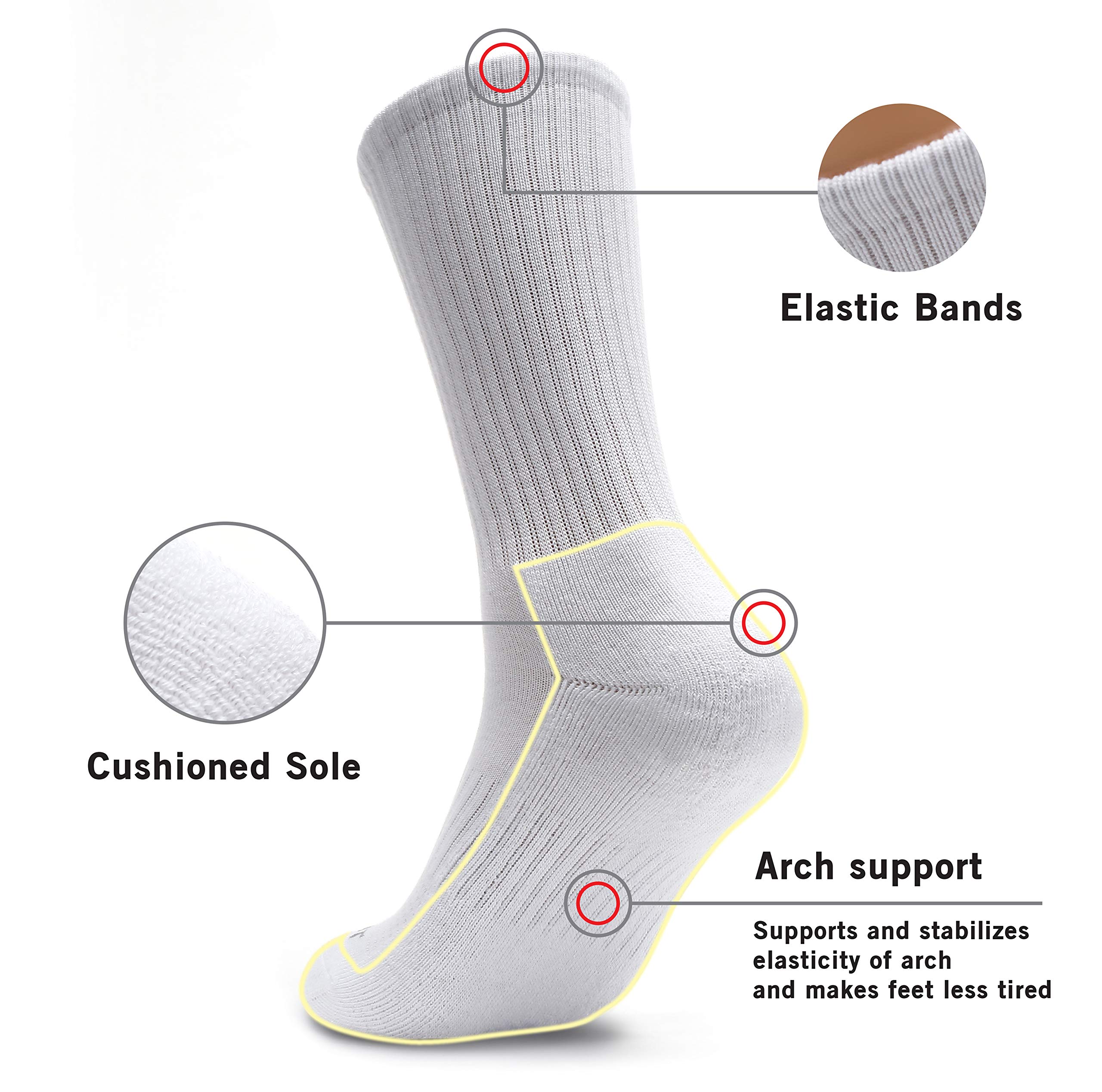 MONFOOT Women's and Men's 8 Pairs Athletic Cushion Crew Socks White Medium, multipack