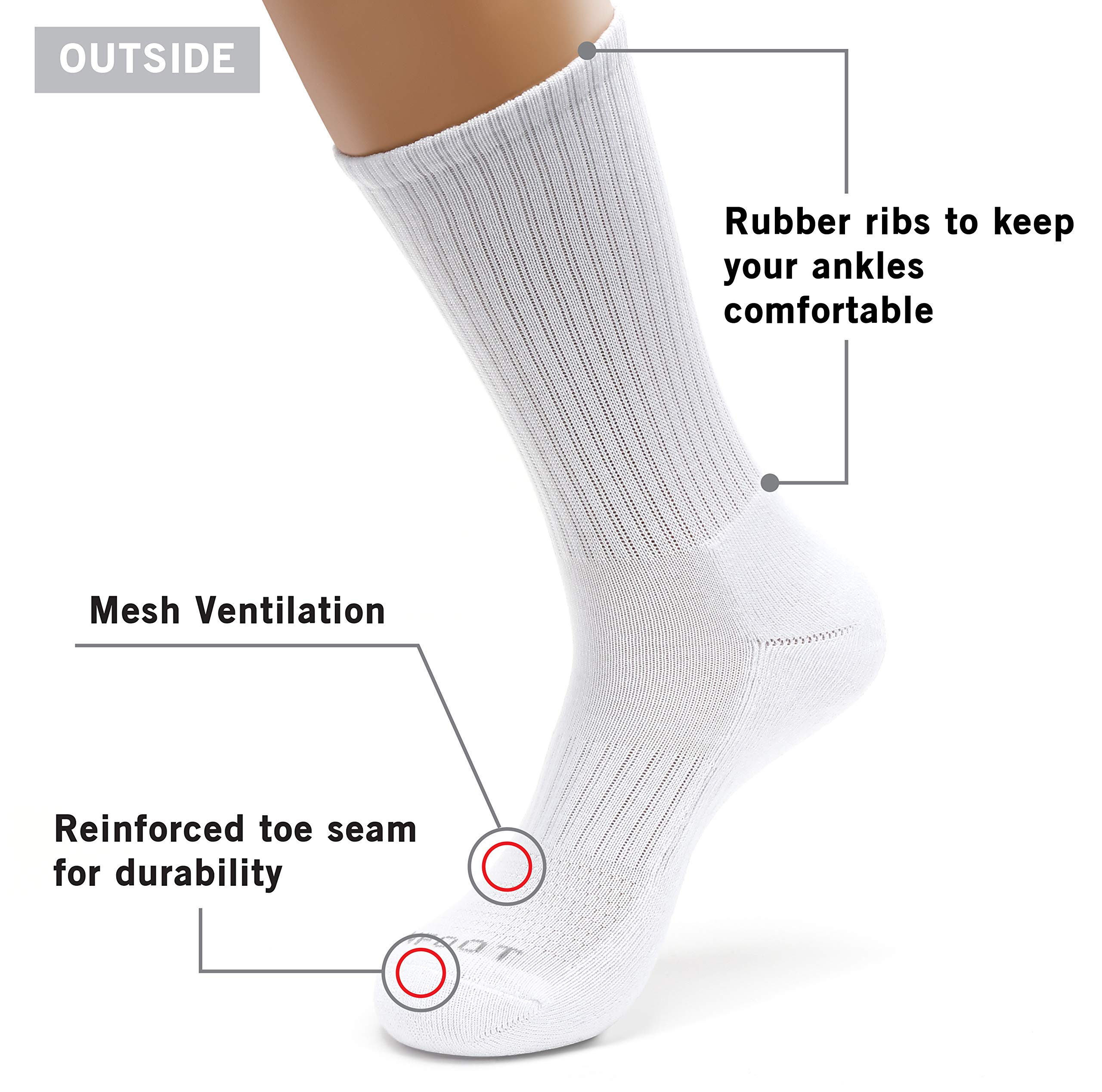 MONFOOT Women's and Men's 8 Pairs Athletic Cushion Crew Socks White Medium, multipack