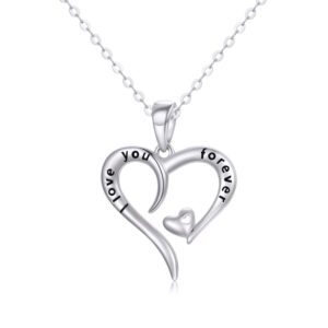 sisgem 14k white gold i love you forever heart necklace, love jewelry for her, 16+1+1 inches