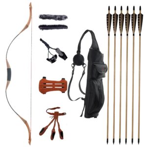 toparchery 53'' archery traditional recurve bow set 30-50 lbs hunting handmade horse bow longbow with 6x wood arrows finger guard arm guard arrow quiver (50)