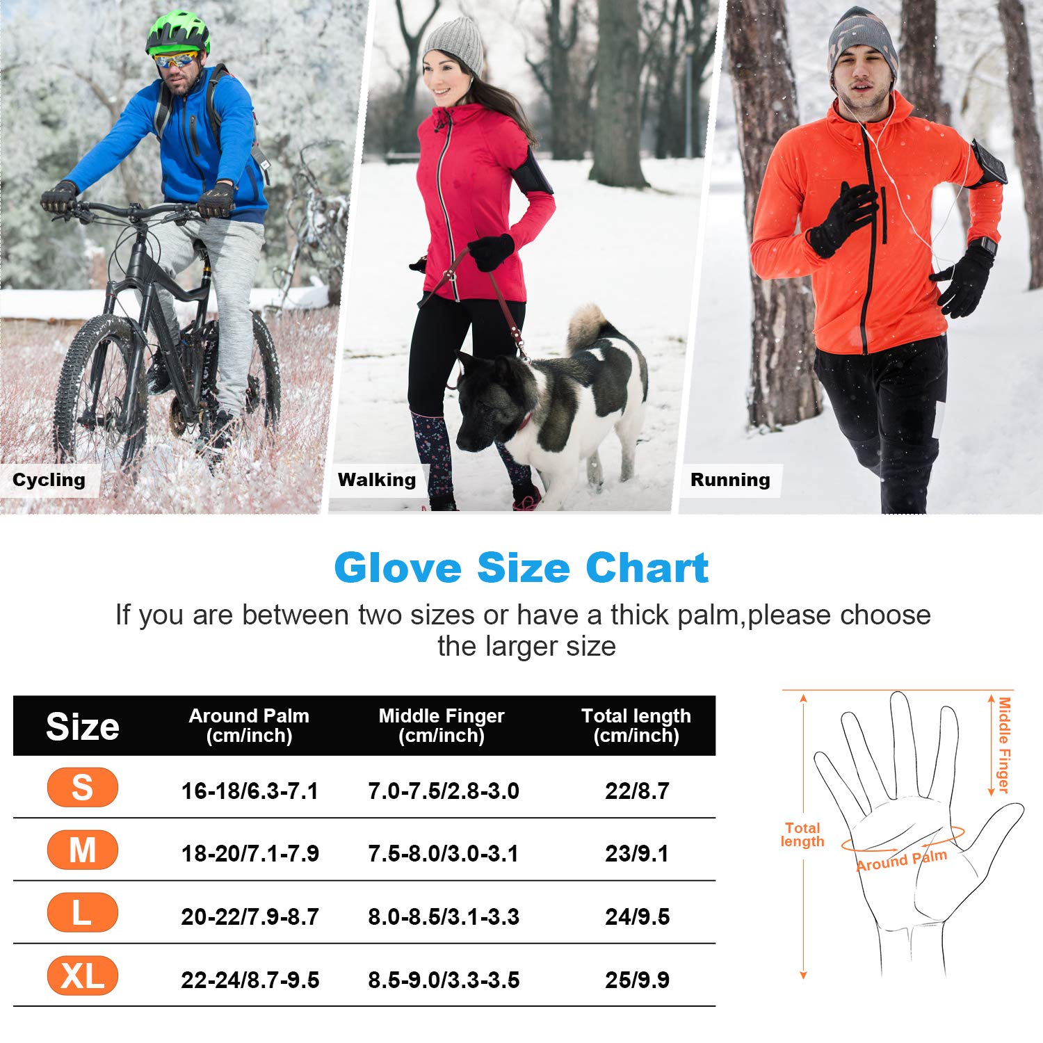 anqier Winter Gloves, Windproof Warm Touchscreen Gloves Men Women for Cycling Running Outdoor Activities